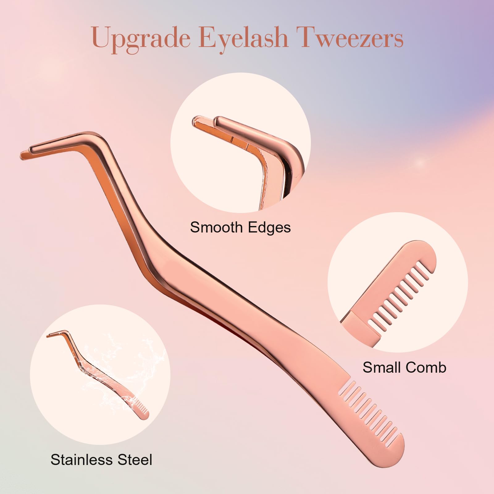 simarro 3 Pcs Eyelash Applicator Tool Set, False Eyelashes Applicator Tool Remover Clip, Professional Eyelashes Tweezers Curved Eyelash Eyebrow Curler for Beginners Makeup Artists (Rose Gold)