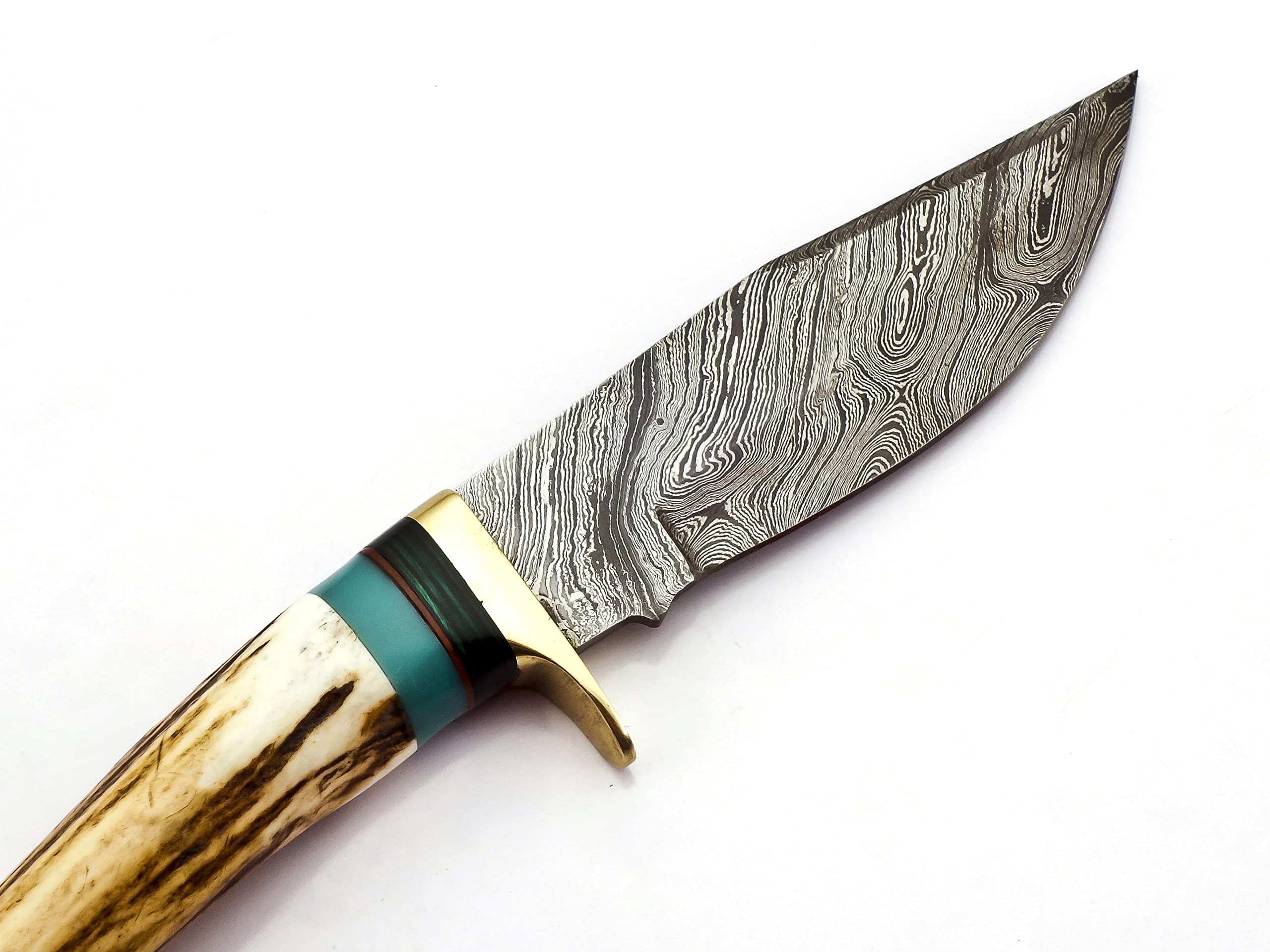 Skokie Knives Custom Hand Made Damascus Steel Hunting Knife Handle Stag Antler