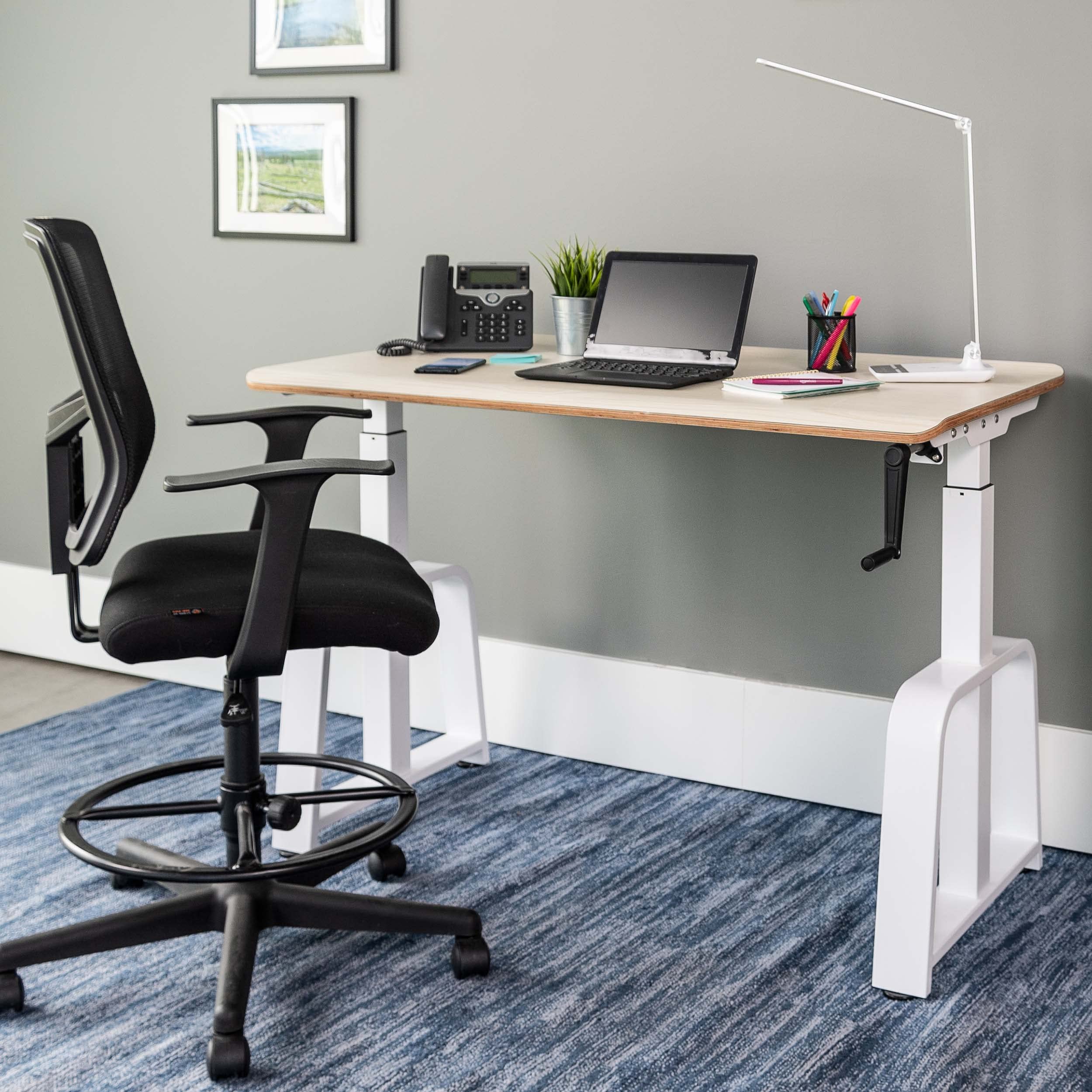 Stand Up Desk Store Crank Adjustable Ergonomic Standing Desk (White Frame/Antique Birch Desktop, 48β Wide)