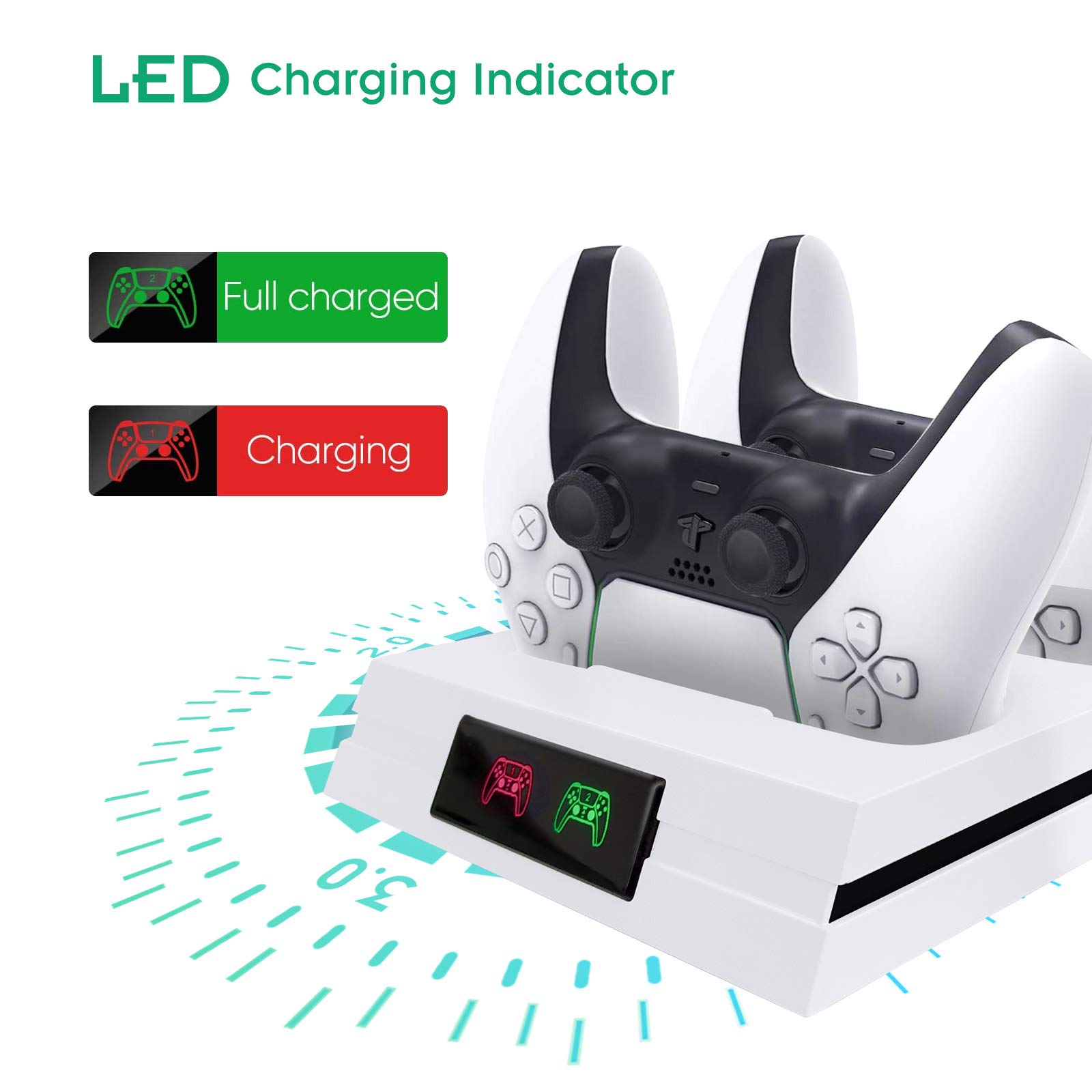 Phosphenesi PlayStation 5 Controllers Charger, Playstation 5 Charging Station with LED Indicator, High Speed, Fast Charging Dock DualSense Controller, White