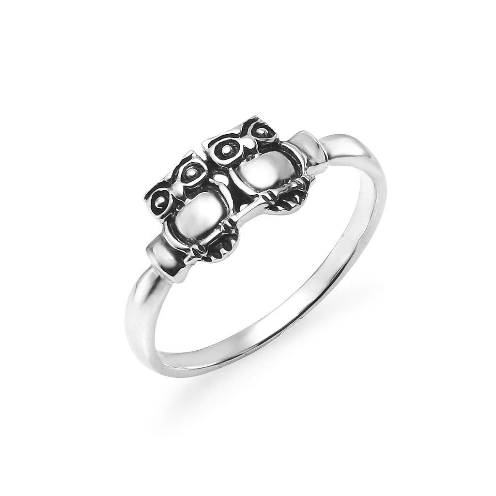 Silverline Jewelry - 925 Sterling Silver Two Owls Ring, Animal Themed Jewelry Size 9