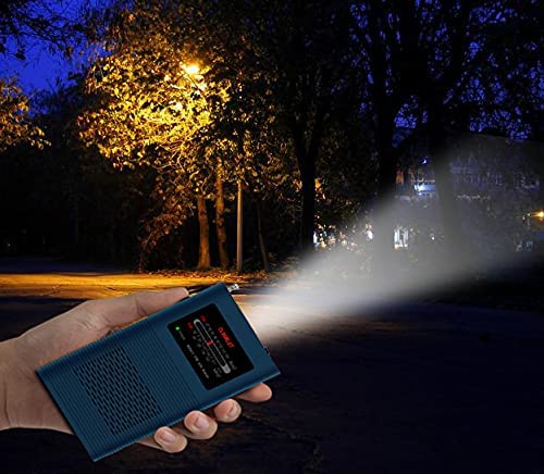 Portable Pocket AM FM Transistor Radio Powerful Flashlight Powered by 1500mah Battery (Included),Ultra-Long Antenna Best Reception Best Sound Quality (Blue)
