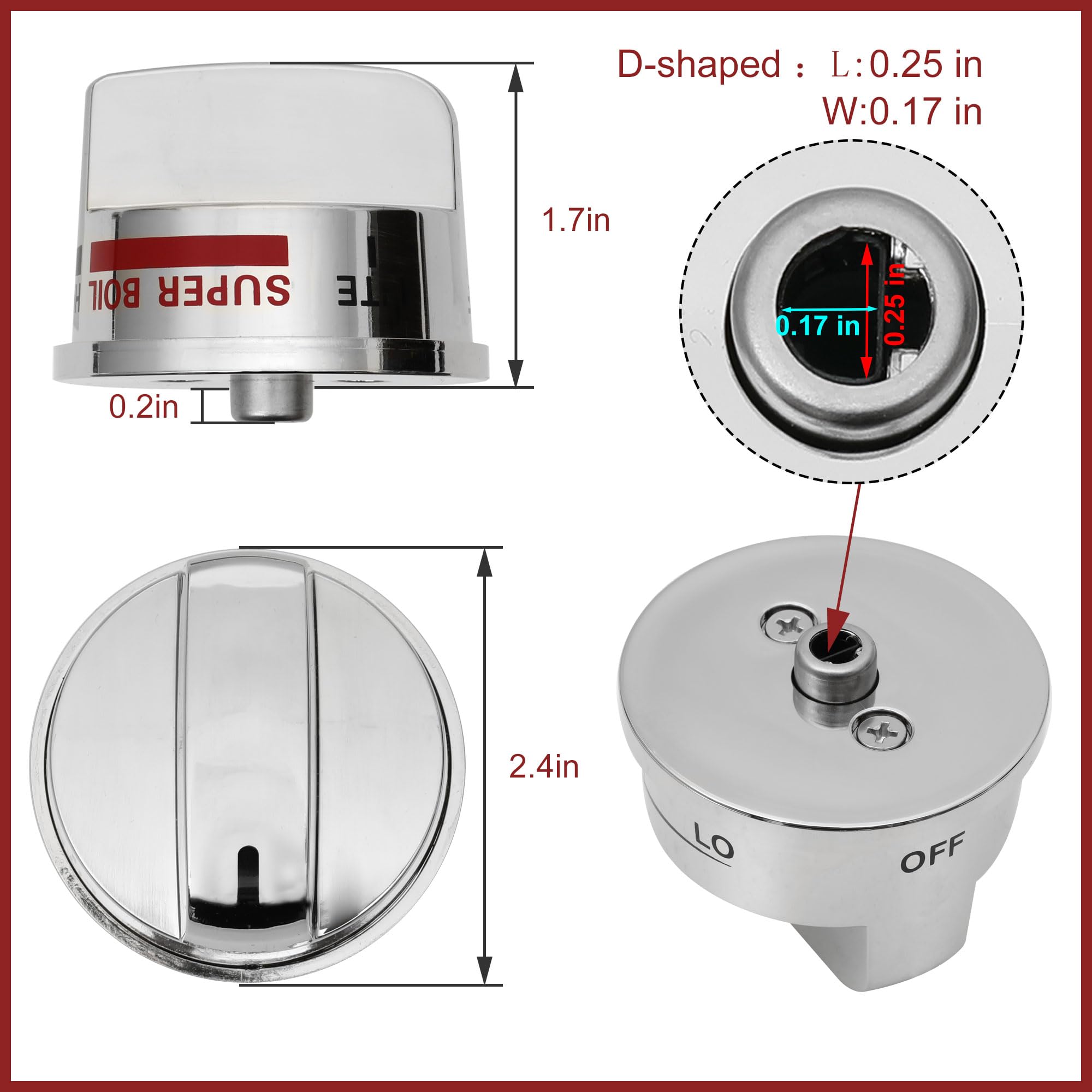Upgrade W10594481 Stove Knobs Replacement 5Pcs Stainless Steel Cooker Stove Control Knob Fitable Whirlpool Gas Range Cooktop Knobs Replaces WPW10594481 WPW10646805 W10698166