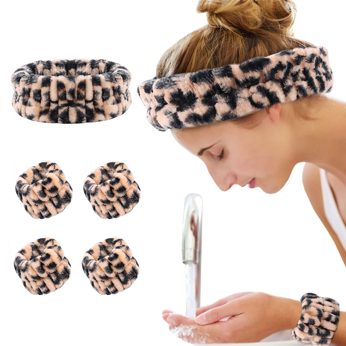Yukago Headband and Wristband Set for Washing Face Keep Water from Running Down Your Arms 5 Pack