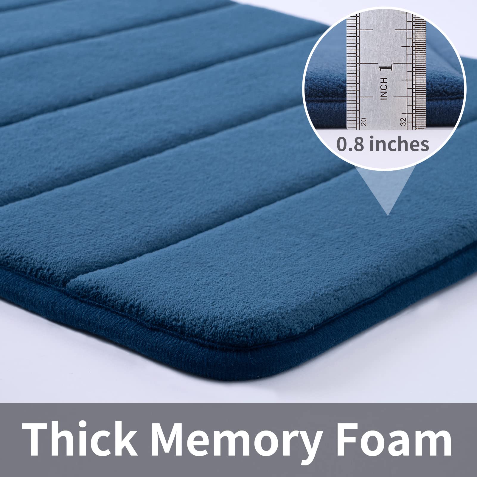 ROSMARUS Memory Foam Bath Mat 20β x 32β, Water Absorbent Shower Mat, Thick Bath Rugs for Bathroom Non Slip with PVC Backing, Ultra Soft Bathroom Rugs for Bathroom Floor & Tub, Navy