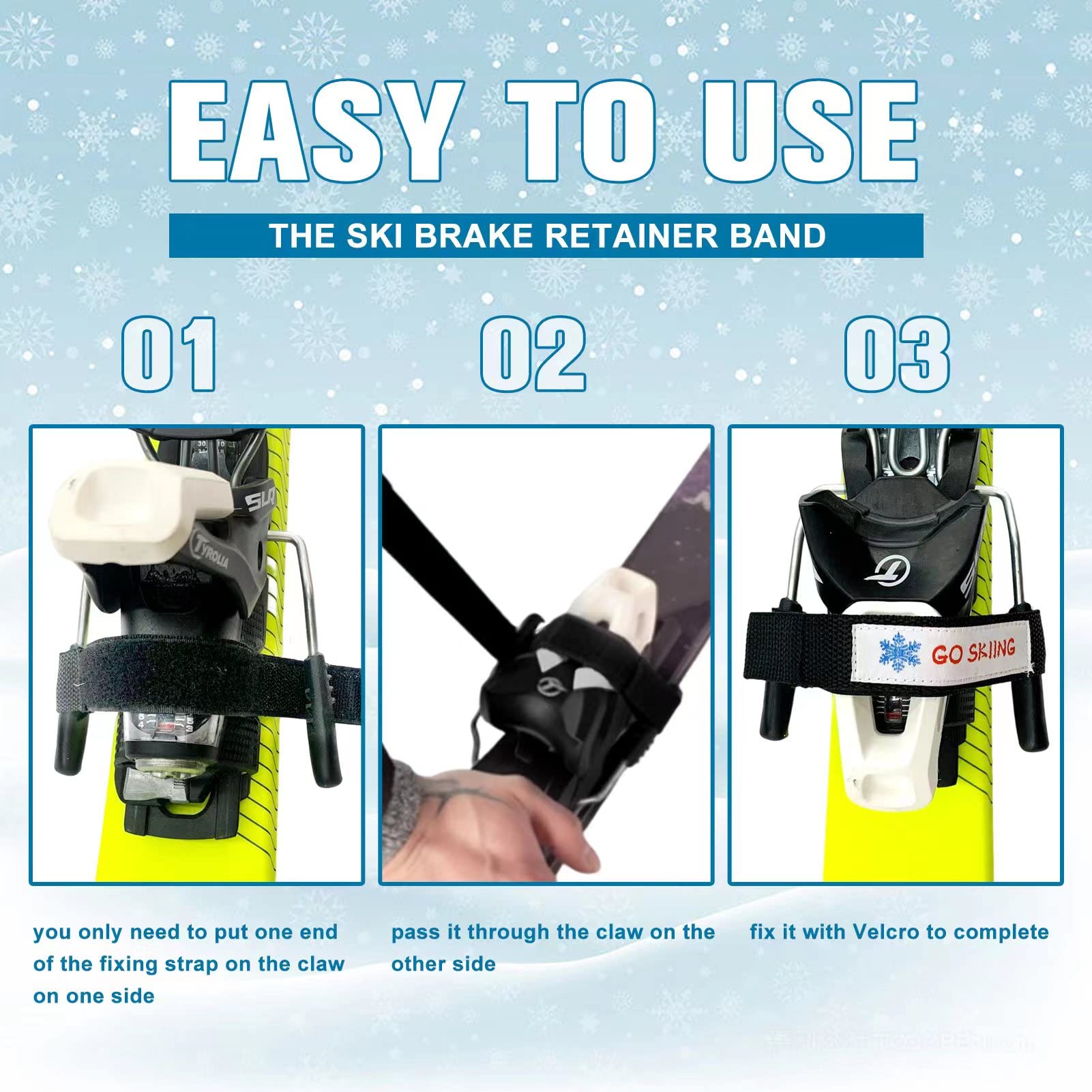 Vecacosic 8 Pcs Ski Brake Retainer Strap - Non-Breakable Universal Black Polypropylene Ski Brake Retainer Bands with Hook and Loop, Snowboard Brake Retainers for Sports Outdoor, Easy to Use (8 PCS)