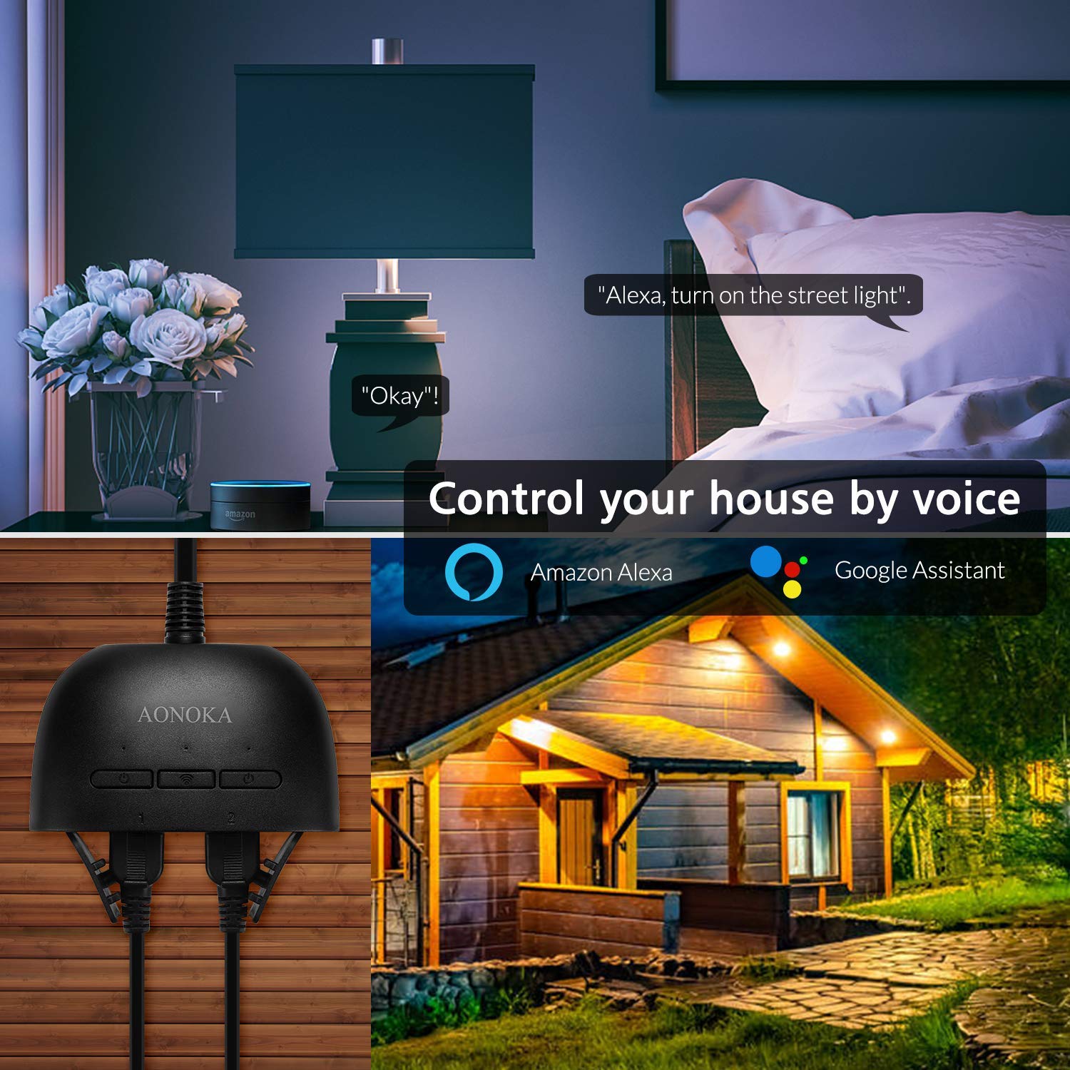 Outdoor Smart Plug, Outdoor Wi-Fi Outlet Heavy Duty with 2 Sockets, Programmable Timer Plug Compatible with Alexa, Google Home, IP64 Waterproof, Wireless Remote Control Timer by Smartphone 15A/1875W