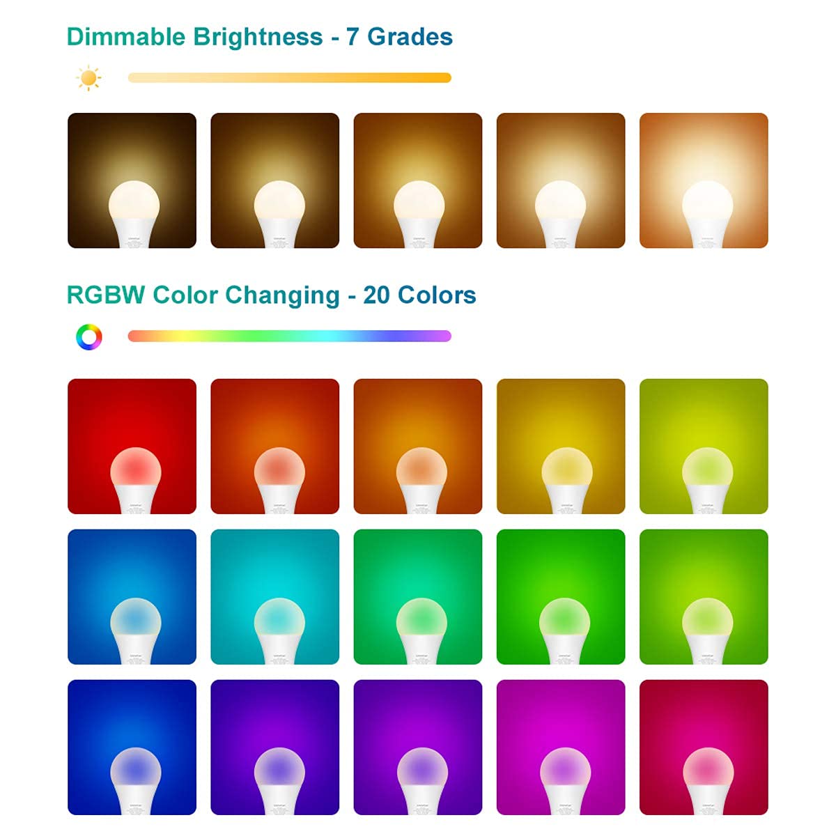 RGB LED Light Bulb with Remote, Color Changing Light Bulb, 900LM Dimmable 9W E26 Screw Base RGBW, Mood Light Flood Light Bulb - 20 Color 6 Modes - Remote Control Included (6 Pack)