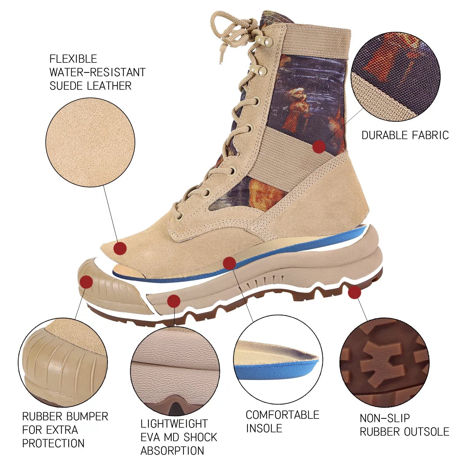 SYALL Women's Hiking Boots Lightweight and Breathable Camouflage Water-resistant Non-Slip Mid Durable Desert Trekking Shoes