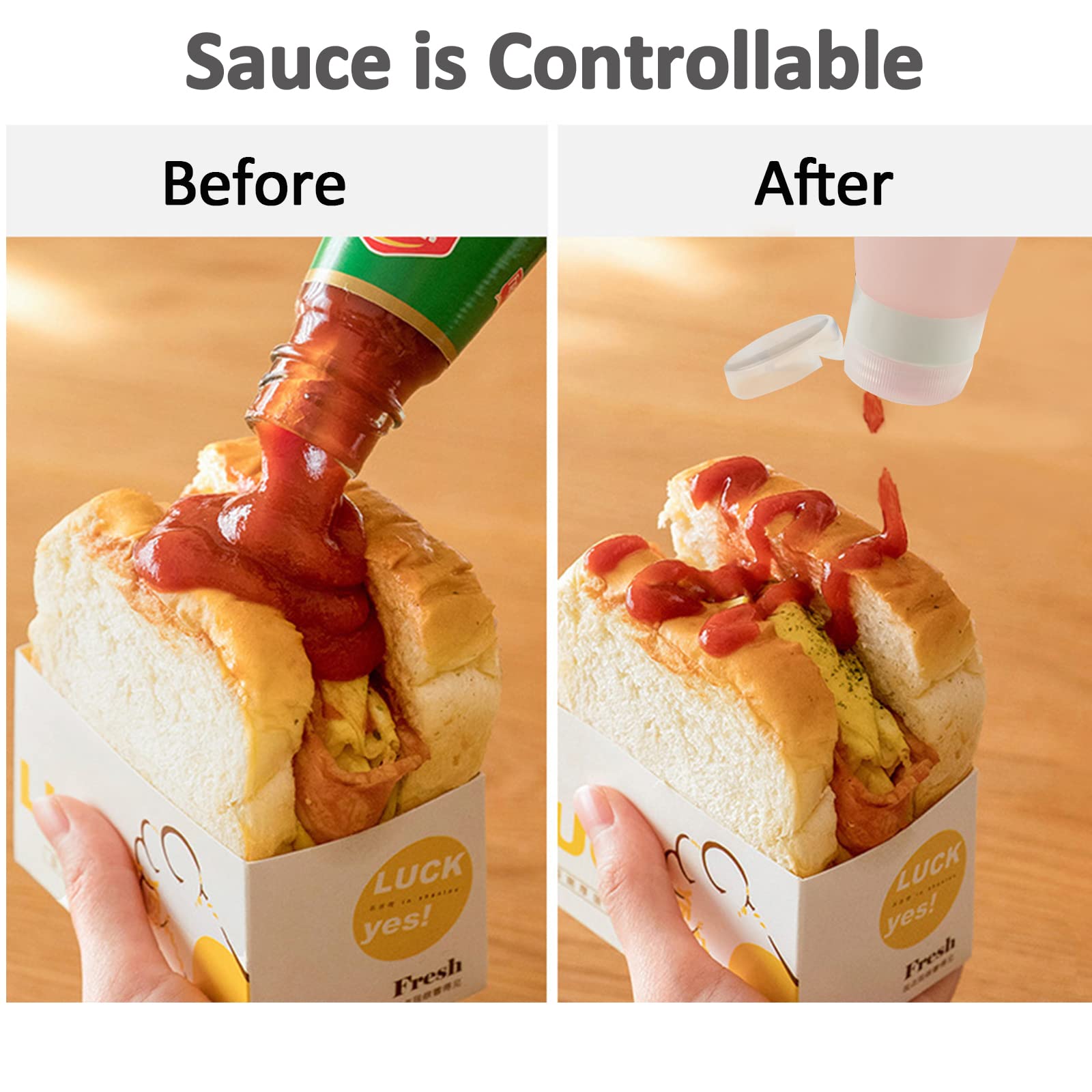 TACYKIBD 4Pcs Squeeze Salad Dressing Bottles, Portable Sauce Condiment Bottles with 2 Cleaning Brush and Food Storage Condiment Bottles with Keychain, Leakproof Dressing to Go for Lunch (1.4oz, 40ML)