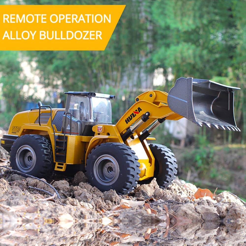 ZRYYWAN 1/14 Large 22.4IN Electric Remote Control Bulldozer Loader, Alloy Bucket 22CH Rechargeable RC Excavator Construction Vehicle Model, 2.4G RC Digger Construction Truck Xmas Gift