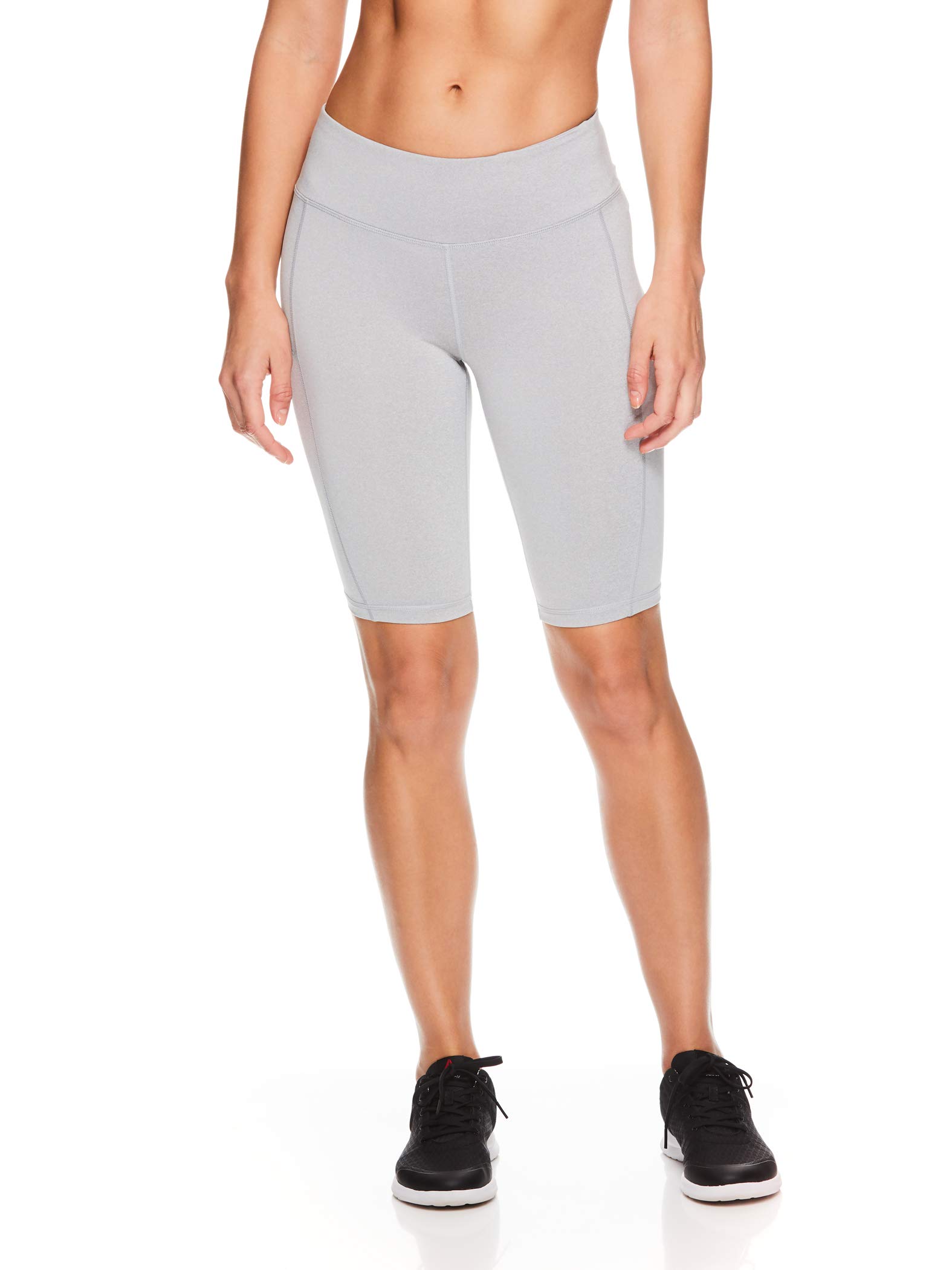 Reebok Women's Compression Running Shorts with Phone Pocket - High Waisted Performance Workout Short - 11 Inch Inseam - Quick Training Grey Heather, X-Large