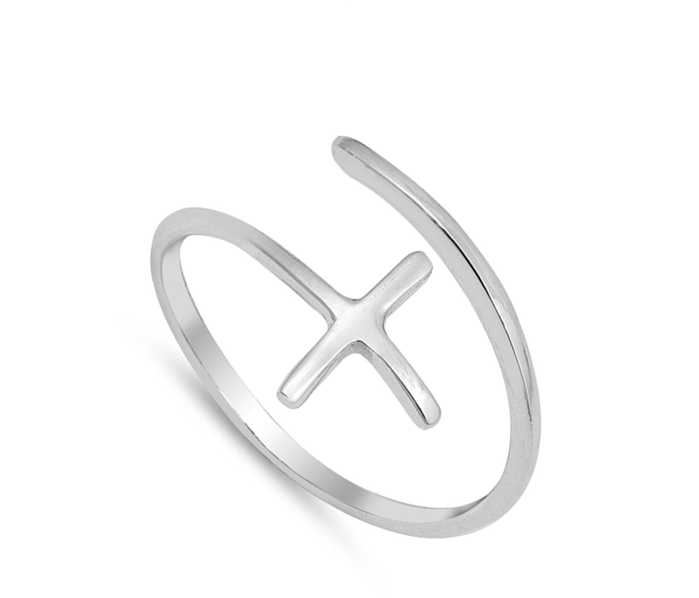 Open Sideways Cross Adjustable Christian Ring Sterling Silver Band Size 6