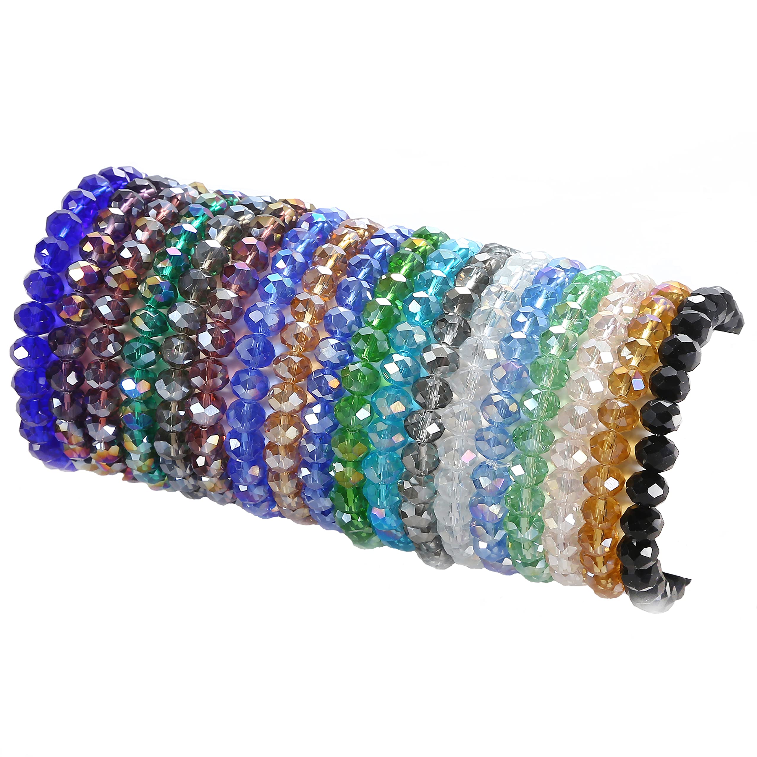 Svovin 18 Pcs Glass Beaded Bracelet Set for Women Men Elastic Stretch Versatile Statement Colorful Spark Clear Crystal Handmade Bracelets