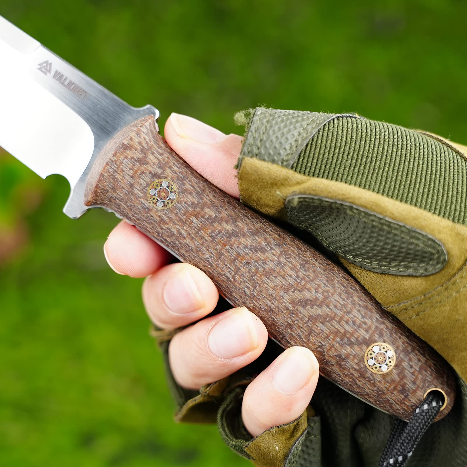 VALKNUT Fixed Blade Knife, D2 Steel Blade Full Tang Knives for Hunting Survival Bushcraft, 4'' Straight Back Blade Outdoor Camping Knife with Micarta Handle and Kydex Sheath