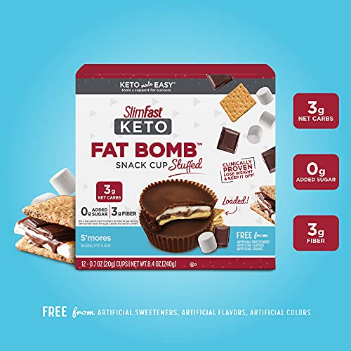 SlimFast Low Carb Chocolate Snacks, Keto Friendly for Weight Loss with 0g Added Sugar & 3g Fiber, S'Mores Cup, 12 Count Box (Packaging May Vary)