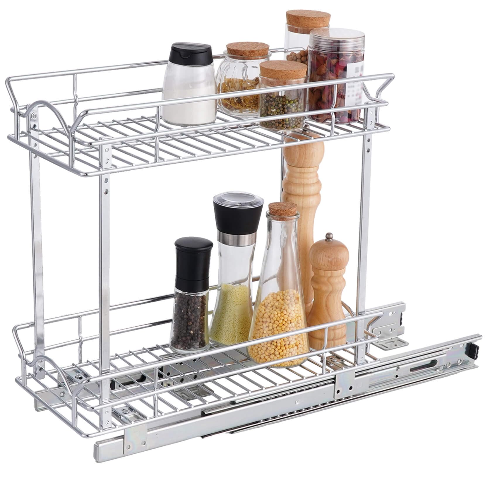 OCG Pull Out Cabinet Organizer 20" W x 18" D, 2 Tier Slide Out Cabinet Shelves, Heavy Duty Sliding Drawer for Cabinet, Chrome Plated