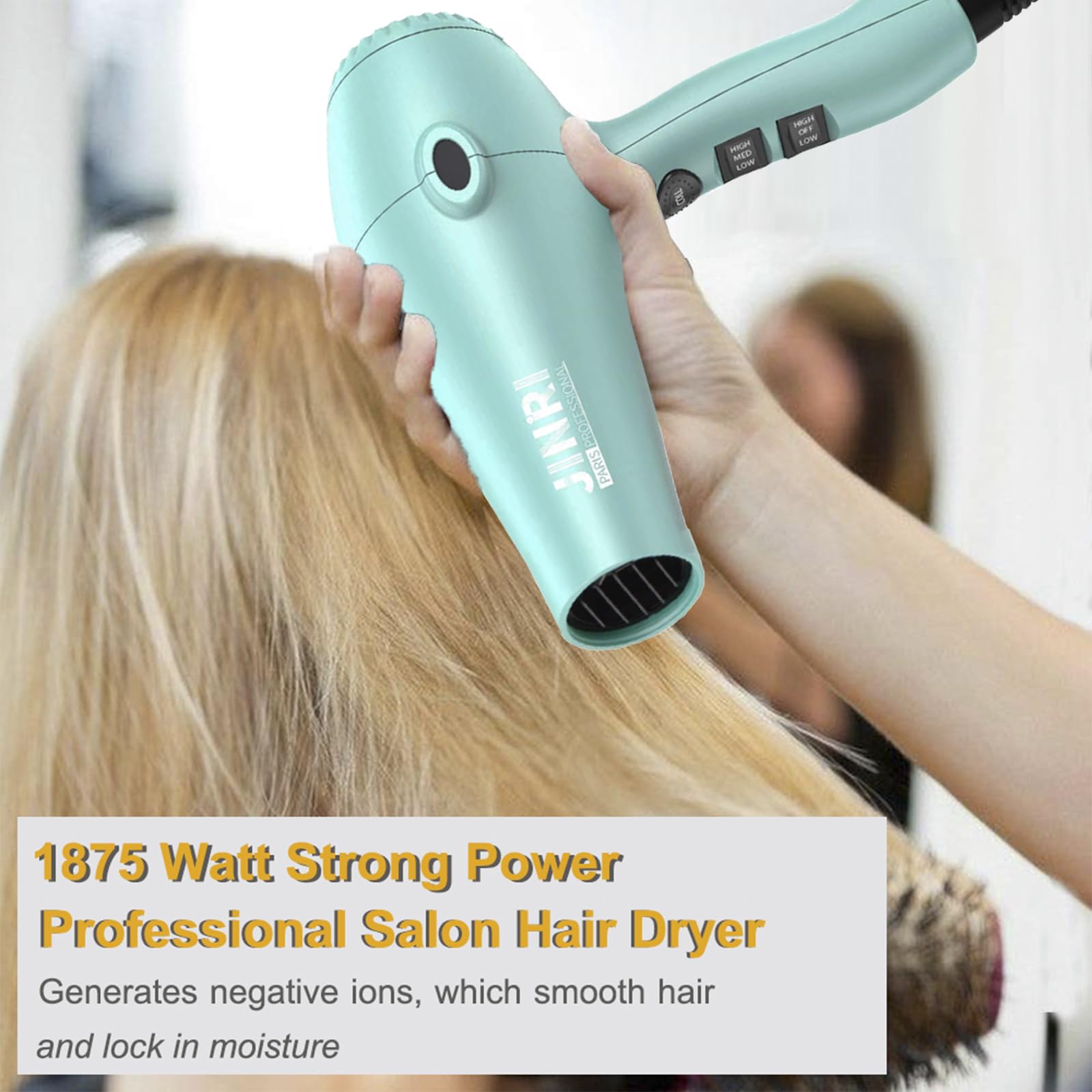 Professional Salon Grade Hair Dryer, Fast Drying 1875w Ionic Blow Dryers,Lightweight Low NoiseTourmaline Negative Ion Hairdryer with Diffuser and Concentrator Attachment