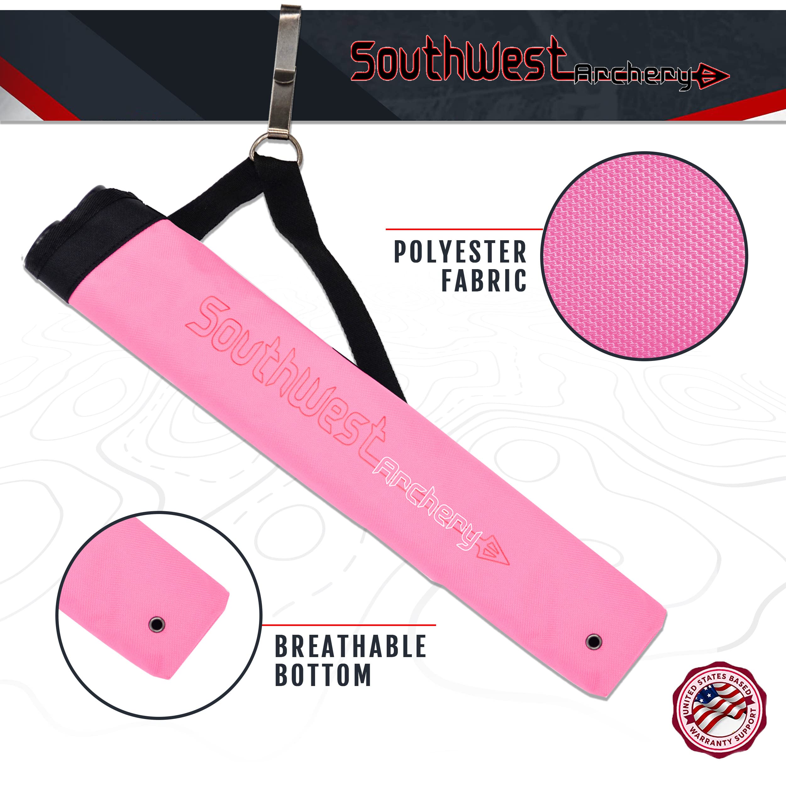 Southwest Archery Universal Hip Quiver - Two Removable 18 inch Arrow Tubes - Clips on to Your Belt β Right and Left Handed - Pink