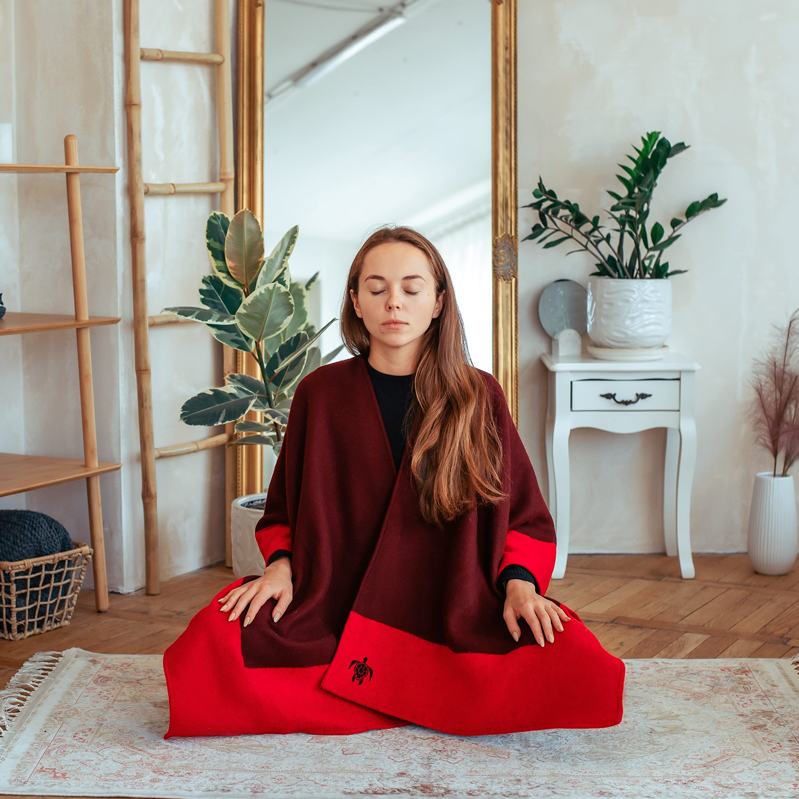 still and steady Meditation Blanket - Yoga Blanket - accessories for meditation mat, yoga mat (Red Wool)