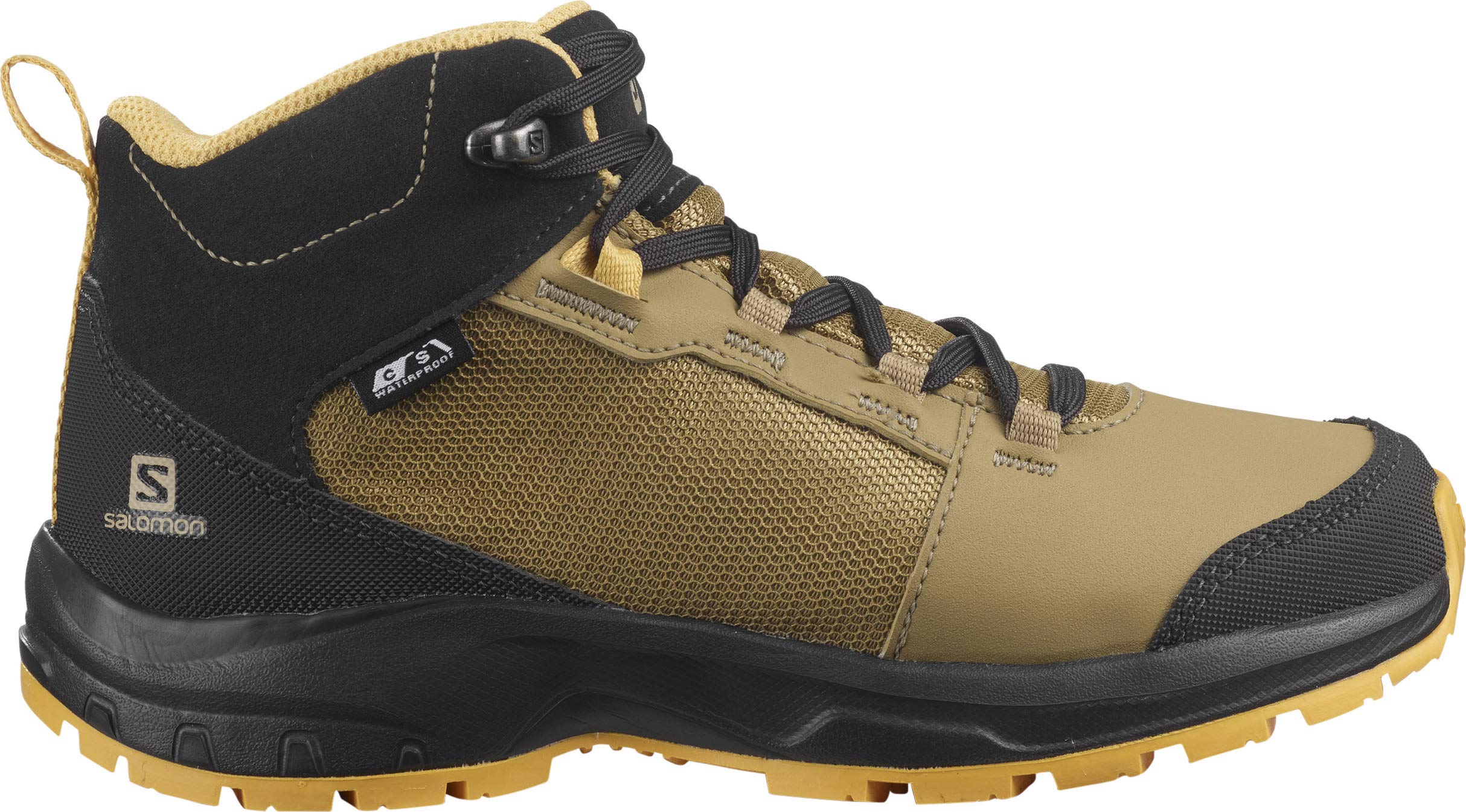 Salomon Kids Outward CLIMASALOMON Waterproof Hiking Boots, Safari/Phantom/Warm Apricot, 5 US Unisex Big