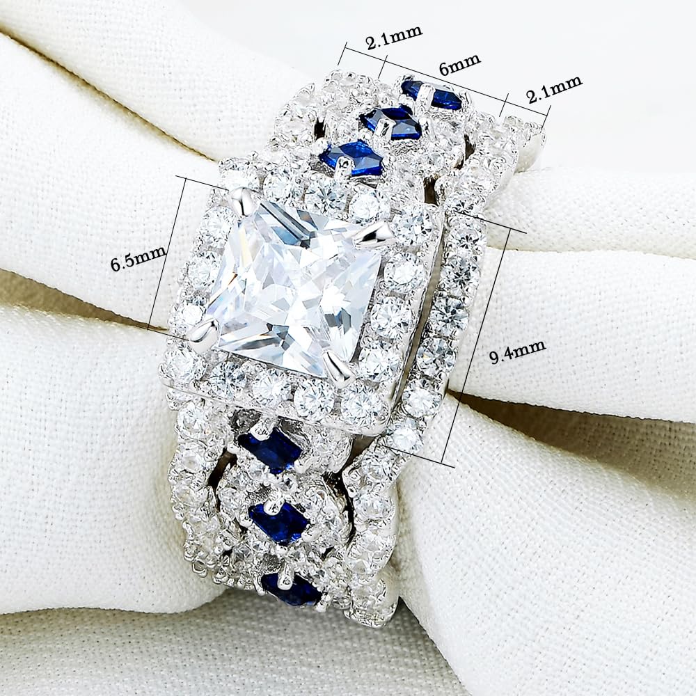 Newshe 2.5CT 925 Sterling Silver CZ Engagements Rings Wedding Bands for Women 3PCS Bridal Rings Sets Cubic Zirconia Princess Promise Rings for her Size 7