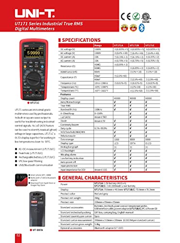 UNI-T UT171B Industrial True RMS Digital Multimeter AC+DC Measurement USB/Bluetooth