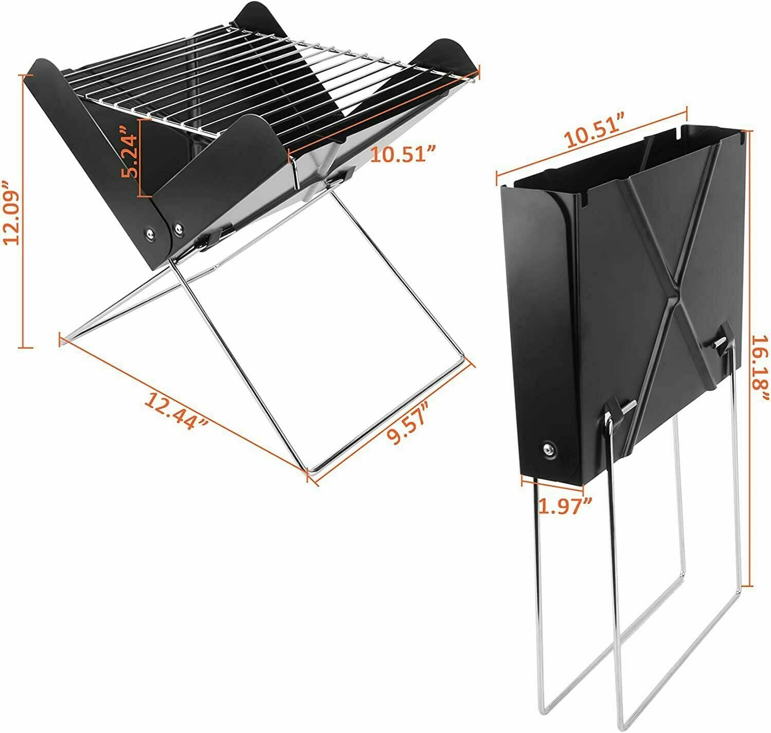 OCMC 12 Inch Portable Charcoal Grill Barbecue Grill Folding Grill Notebook Shape Charcoal Grill Detachable Collapsible Mini Tabletop Camping Grill BBQ, Black