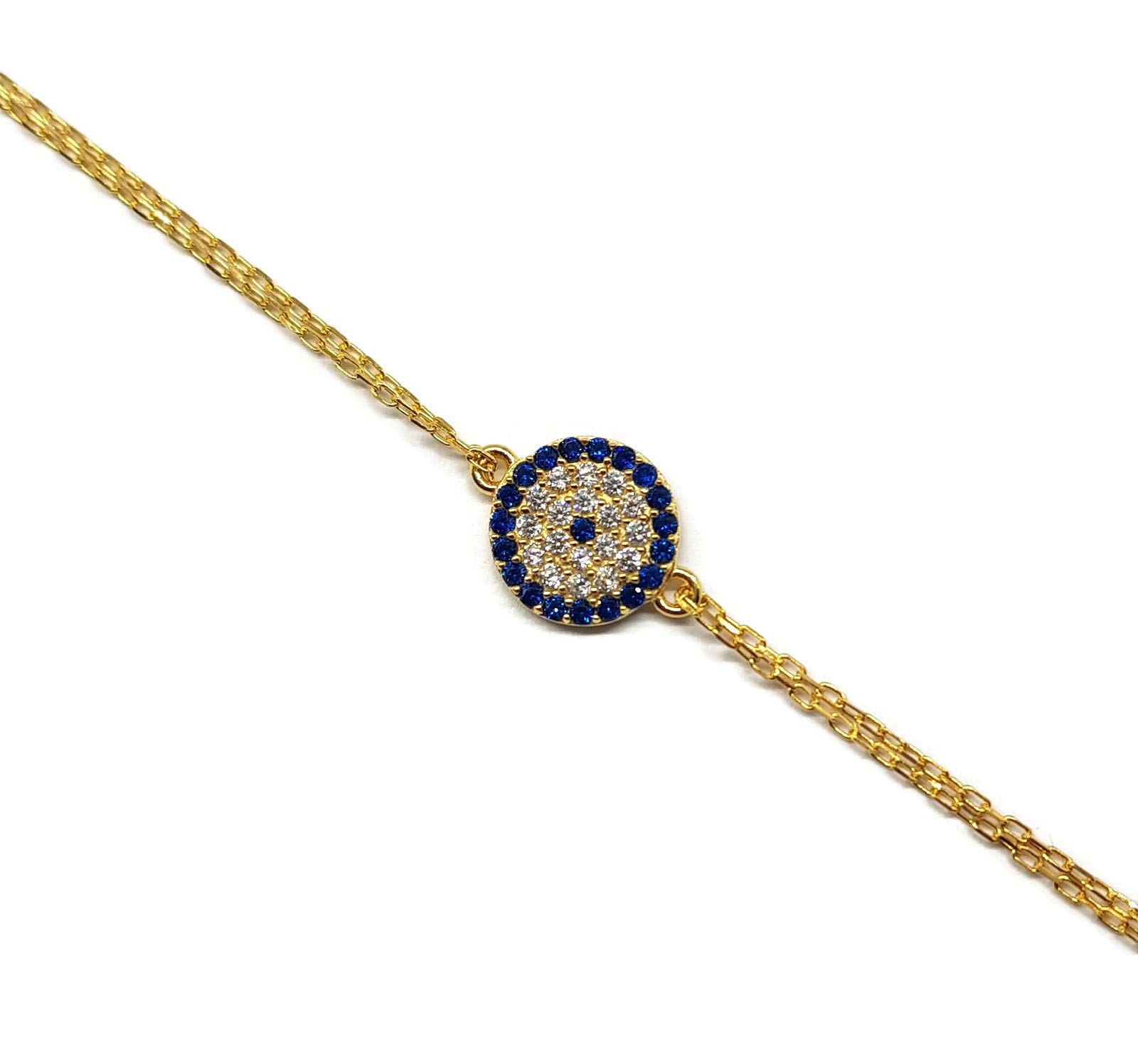 MYSTIC JEWELS by Dalia โ Turkish Eye Motif Zircon Bracelet โ Double Chain 6 inch to 7" Adjustable