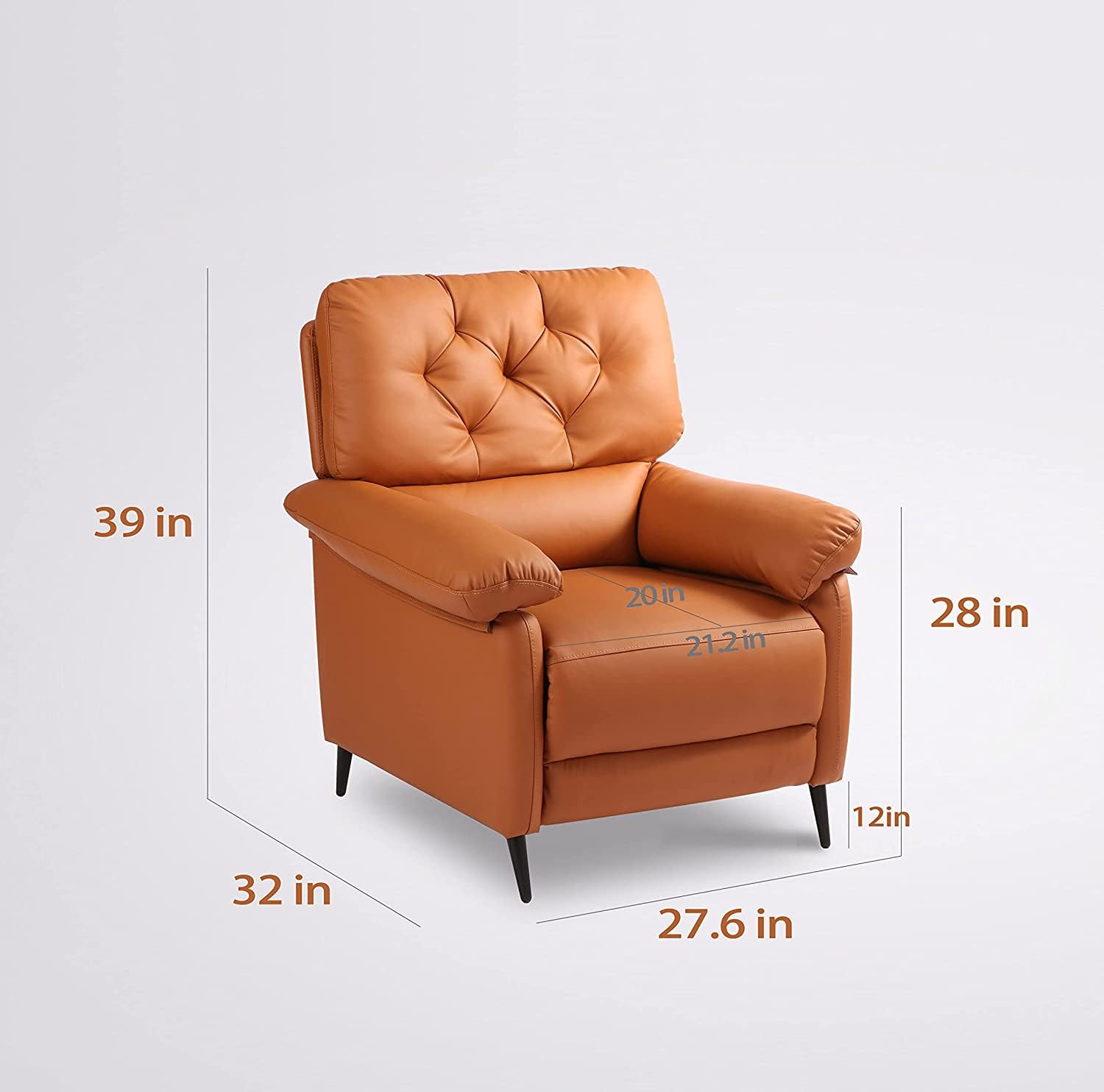 olimix Recliner Chair Push Back PU Leather Recliner Single Sofa Living Room Chair Modern Reclining Chair Recliner Sofa 21.2" Width (Orange)