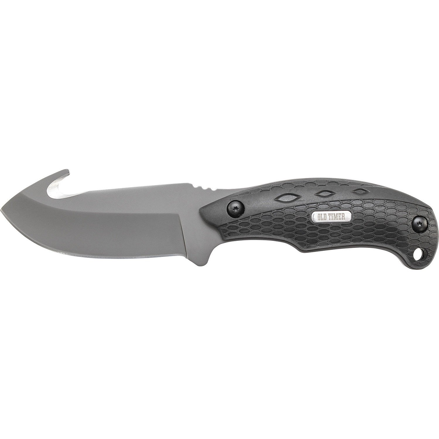 Old Timer 2143OT Gut Hook Copperhead 8.1in S.S. Full Tang Fixed Blade Knife with 3.7in Drop Point and Rubber Handle for Outdoor, Hunting and Camping