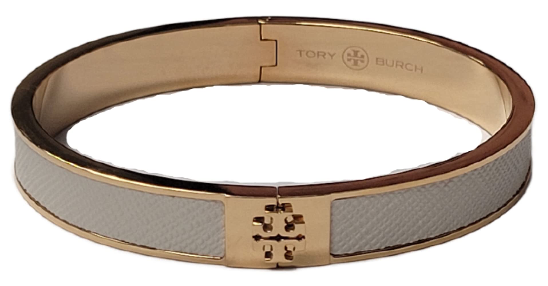 Tory Burch 145435 Tory Gold/New Ivory White Slim Leather Inlay Women's Cuff Bracelet