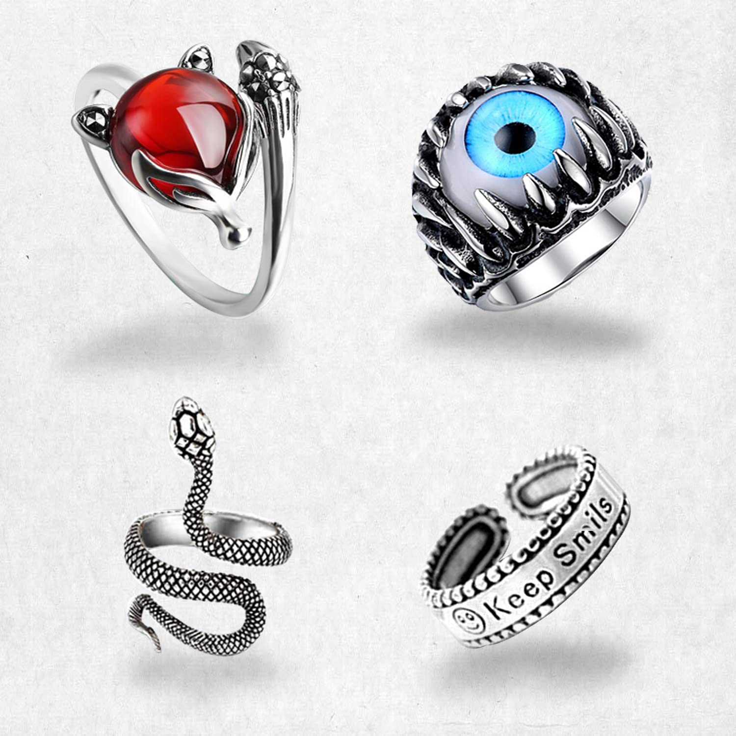 T Legend Vintage Gothic Rings Punk Stackable Open Rings Fox Dragon Frog Snake Adjustable Rings,gift for a girlfriend or lover (12 Pcs)