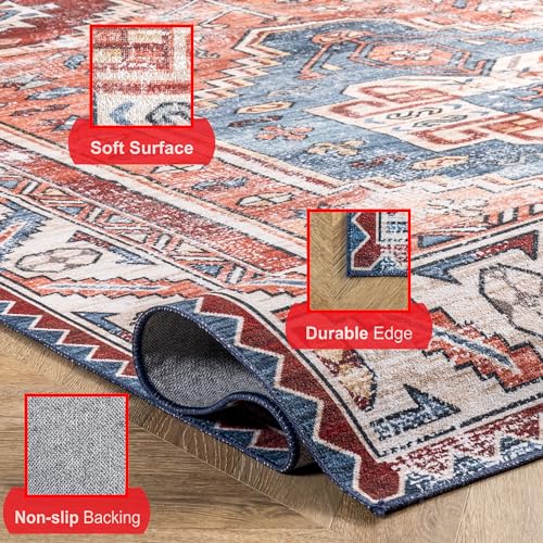 nuLOOM Marli Machine Washable Faded Medallion Ultra Thin Area Rug, 9' x 12', Rust