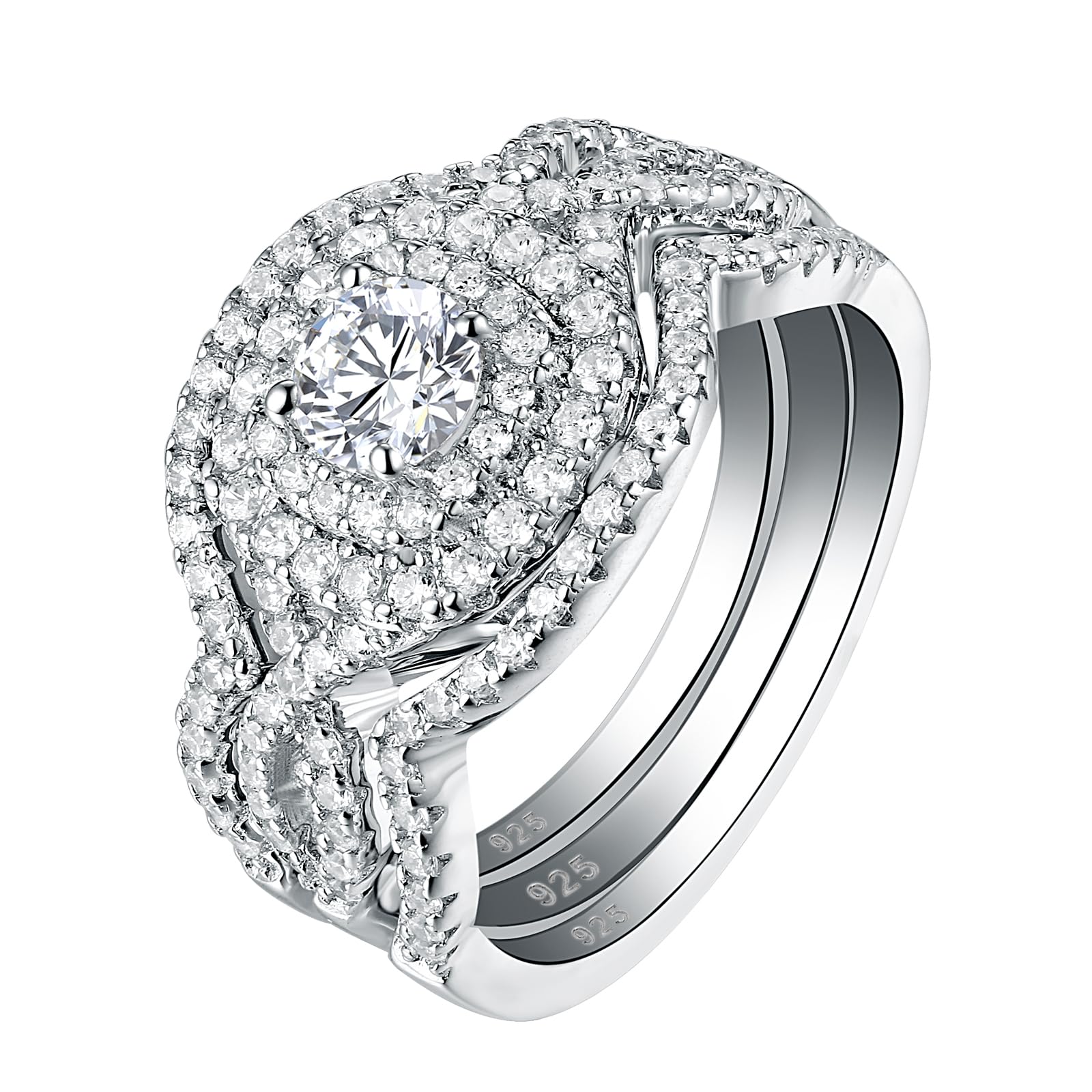 Newshe Jewellery Wedding Rings for Women AAAAA Cz Engagement Ring Set 925 Sterling Silver 3pcs 2Ct White Size 7