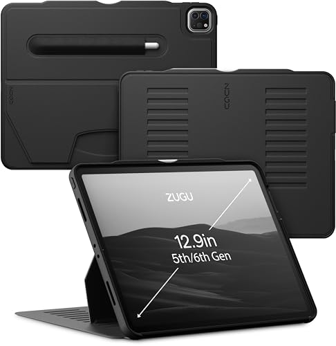 ZUGU Case for 2021/2022 iPad Pro 12.9 inch 5th / 6th Gen - Slim Protective Case - Apple Pencil Charging - Magnetic Stand & Sleep/Wake Cover (Fits Model #’s A2378, A2379, A2461, A2462) - Stealth Black
