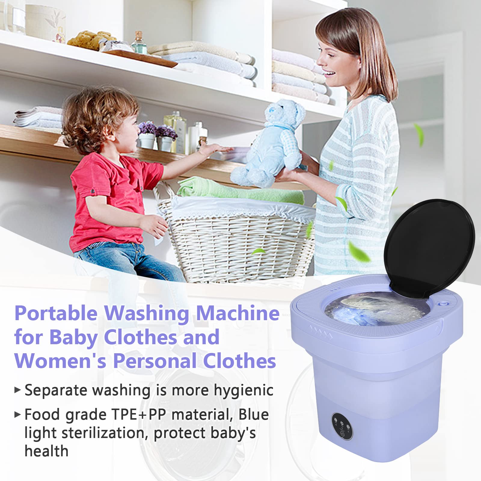 Portable Washing Machine and Dryer Combo, 6.5L Mini Folding Washing Machine Portable with Disinfection Function, Small Portable Washer and Dryer Combo for Apartments, Dorm, Camping, RV, Travel Laundry
