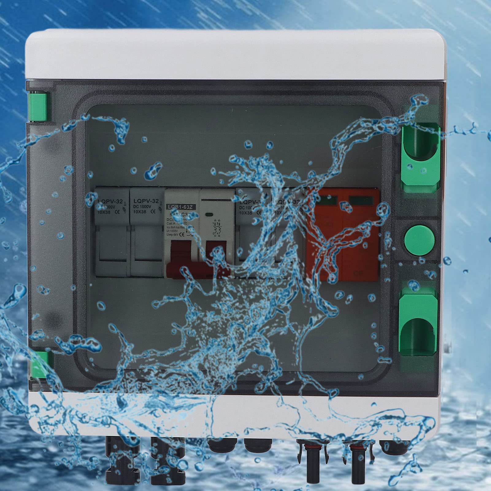 PV Combiner Box, DC500V 2 String Solar PV Combiner Box Waterproof Overload Protection with 15A Fuse for RV