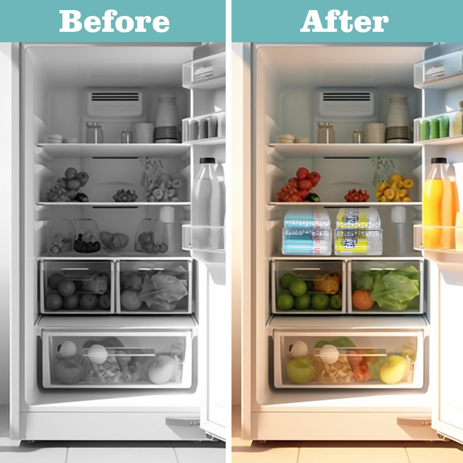 SCAVATA 2 Pack Rolling Soda Can Organizer for Refrigerator, Double-Layer Beverage Can Holder Storage Dispenser for Fridge Rack Freezer, Clear Plastic Beer Storage Canned Food Pop Cans Container