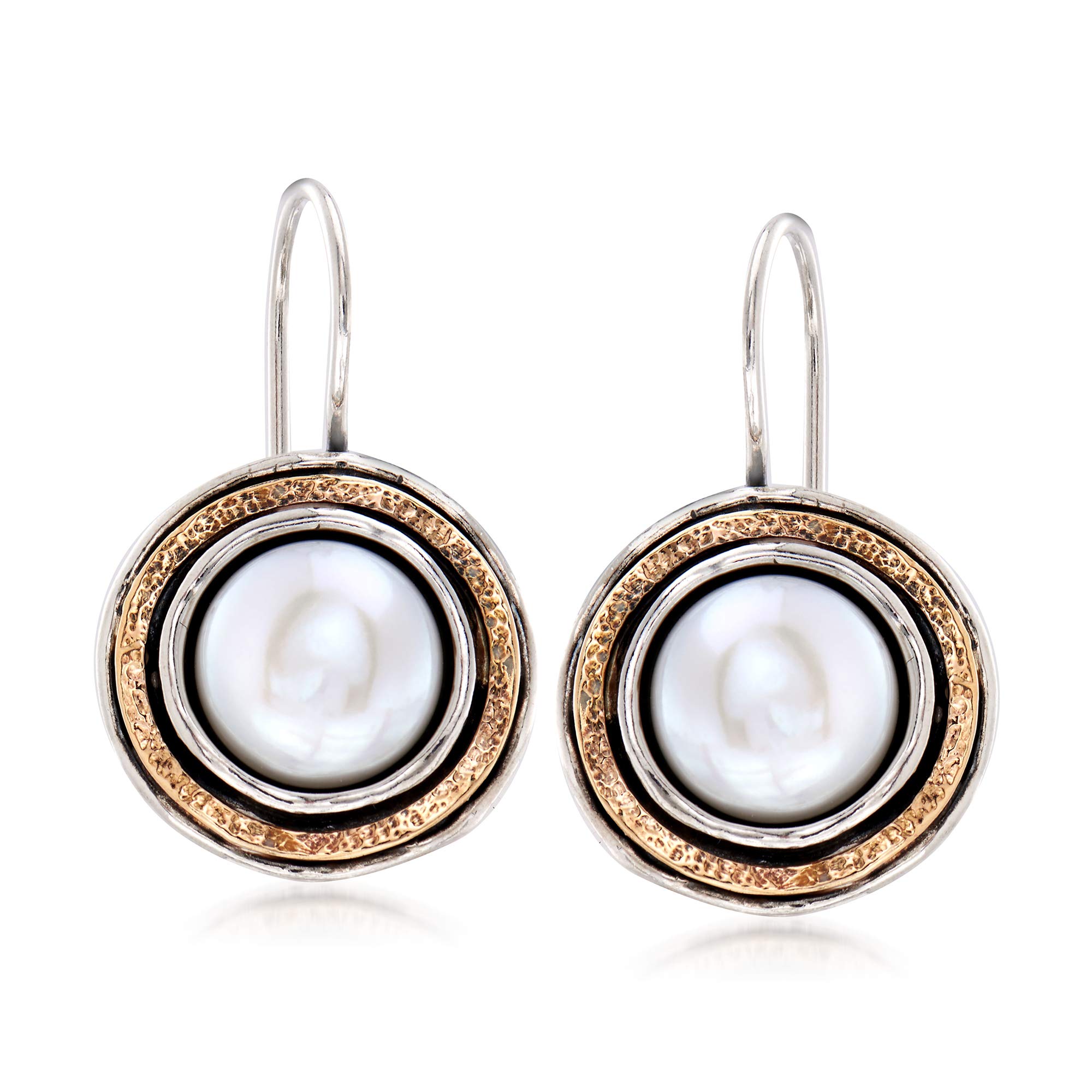 Ross-Simons 9.5-10mm Cultured Pearl Drop Earrings in Sterling Silver and 14kt Yellow Gold