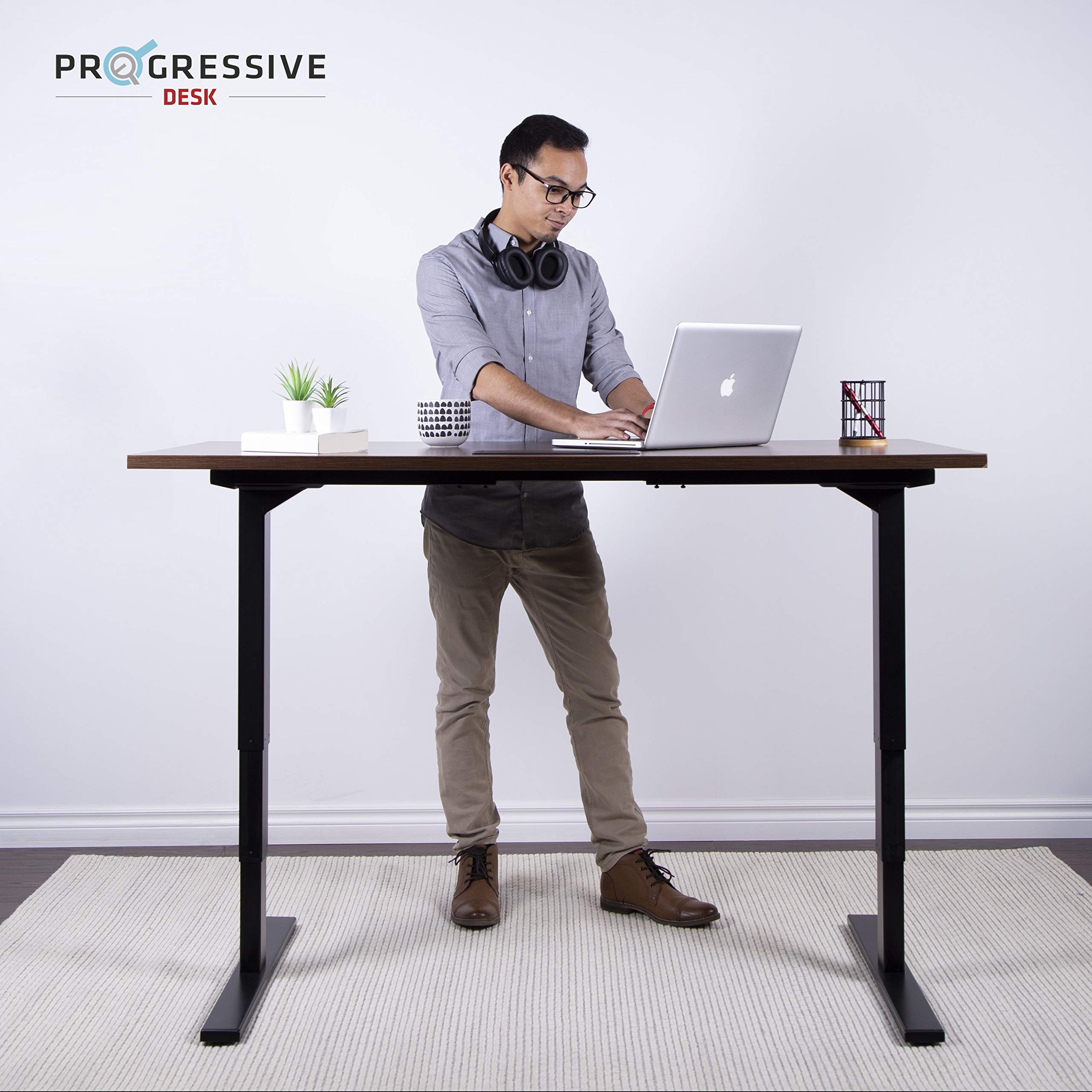 PROGRESSIVE AUTOMATIONS Desk Electric Standing Desk, Dual Motor Adjustable Height Stand up Desk 48x30 - Maple Woodline, White Frame