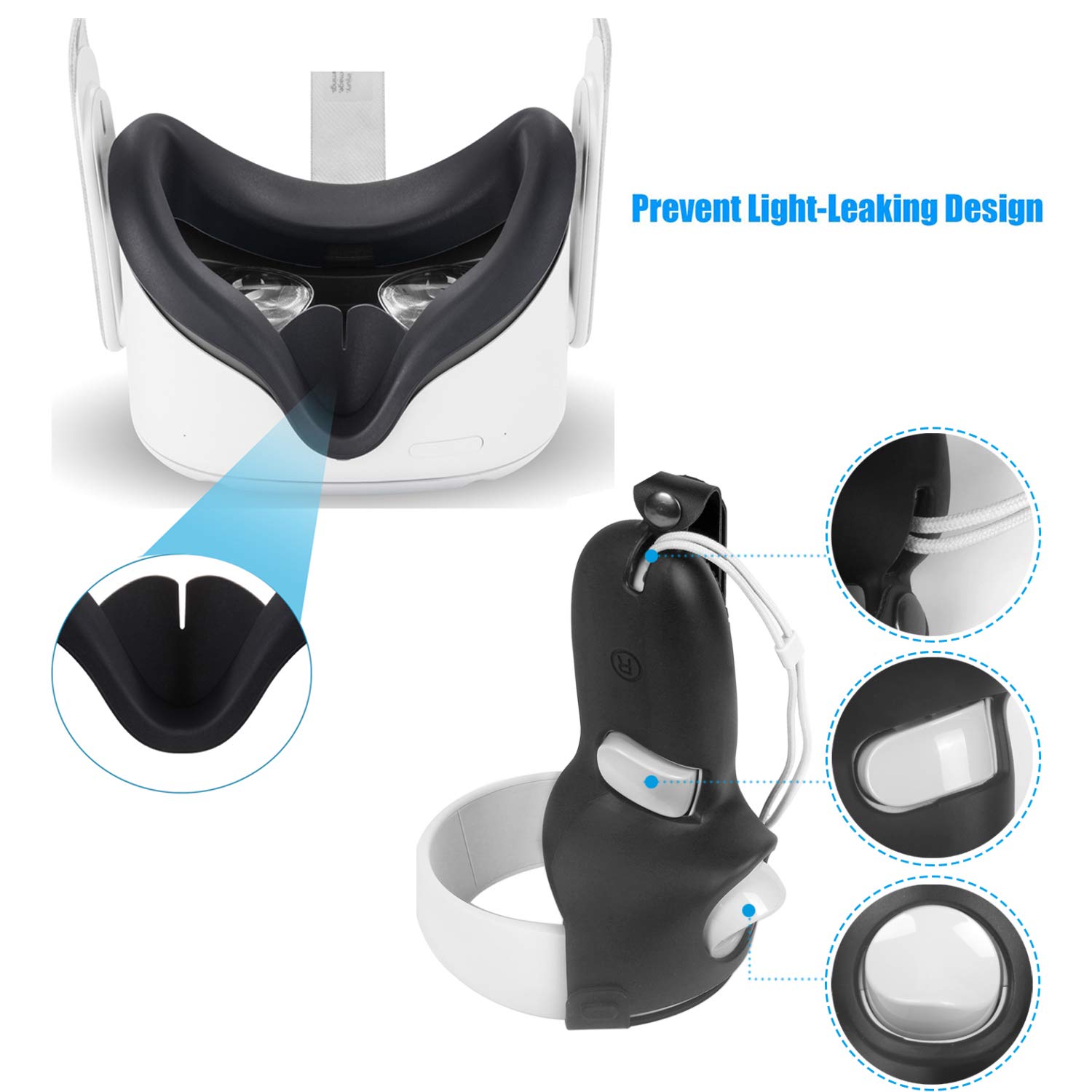 Sinbomay- Silicone Touch Controller Grip Cover &Face Cover Mask for Oculus Quest 2 Accessories Knuckle Strap Set , Anti-Throw Handle Protective Sleeve with Adjustable Hand Strap