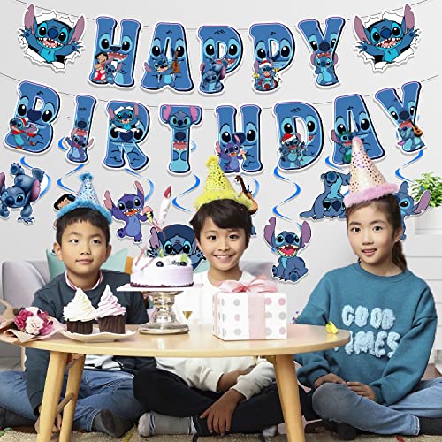 Stitch Birthday Decorations Stitch Happy Birthday Banner Hanging Swirls for Birthday Party Supplies