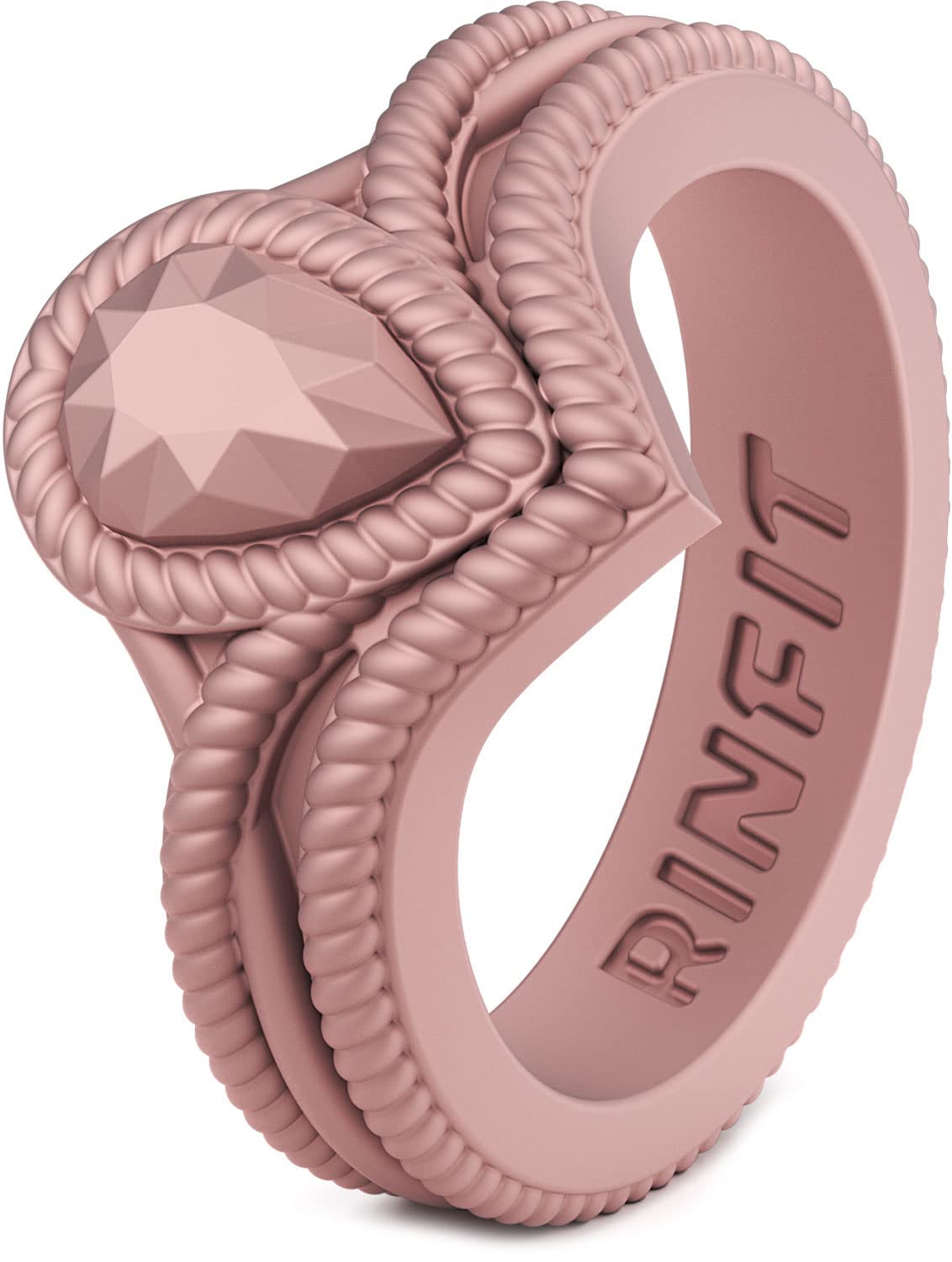 Rinfit Silicone Rings for Women - Silicone Ring Women - Womens Rubber Wedding Rings - Pear Silicone Wedding Bands Women - Patented Design - Rose Gold Ring - Size 6