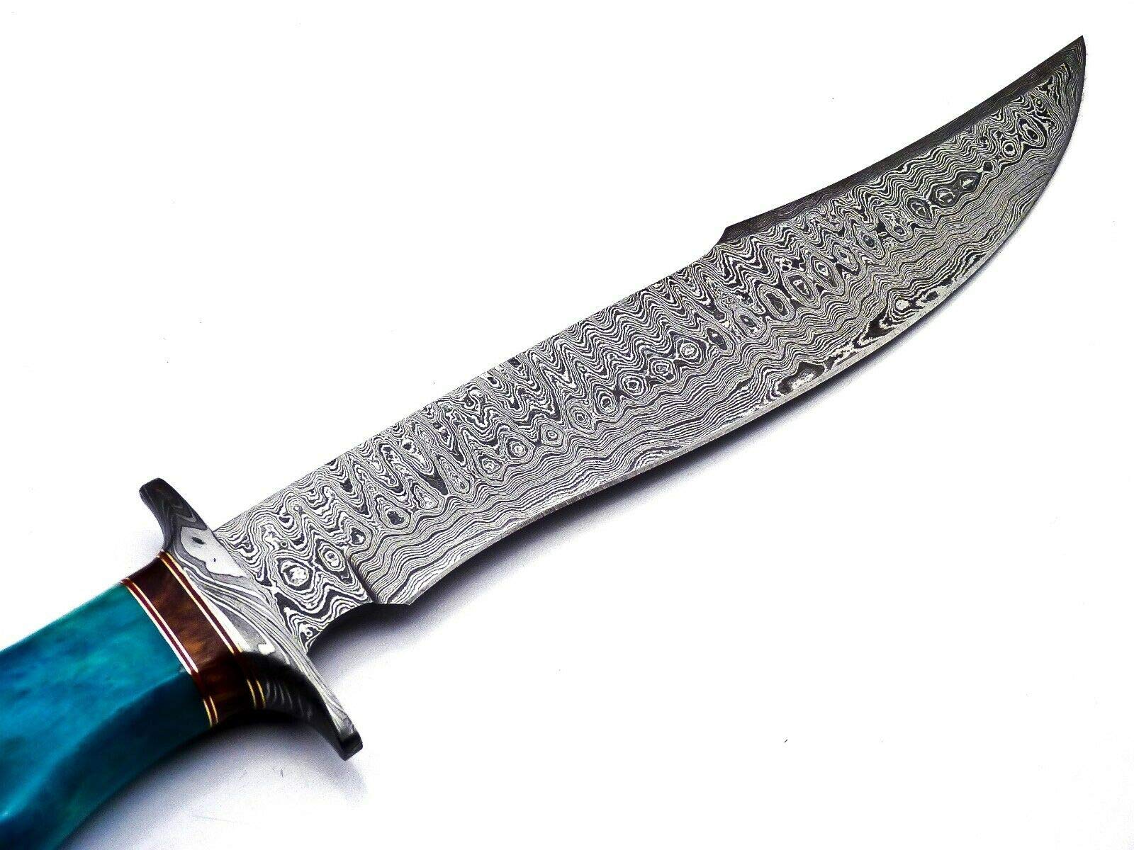 Unique Blades Indpt Knife 15 Handmade Damascus Steel Camping ! Hunting ! Outdoor Survival ! Bowie Knife - Solid Marindi Wood Bone Handle