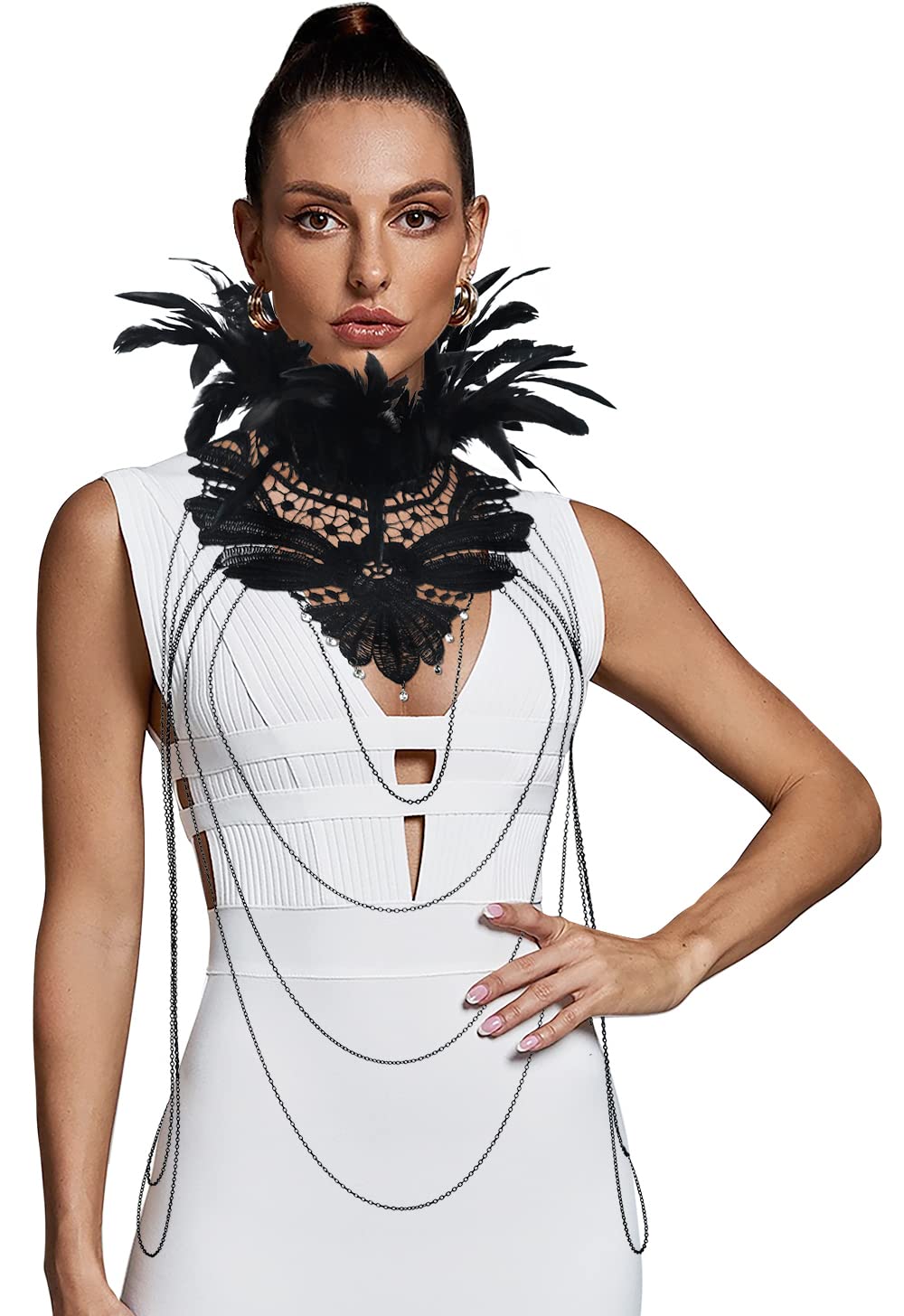 Women's Feather Necklace Flower Lace Bikini Body Chain Vintage Crystal Necklace