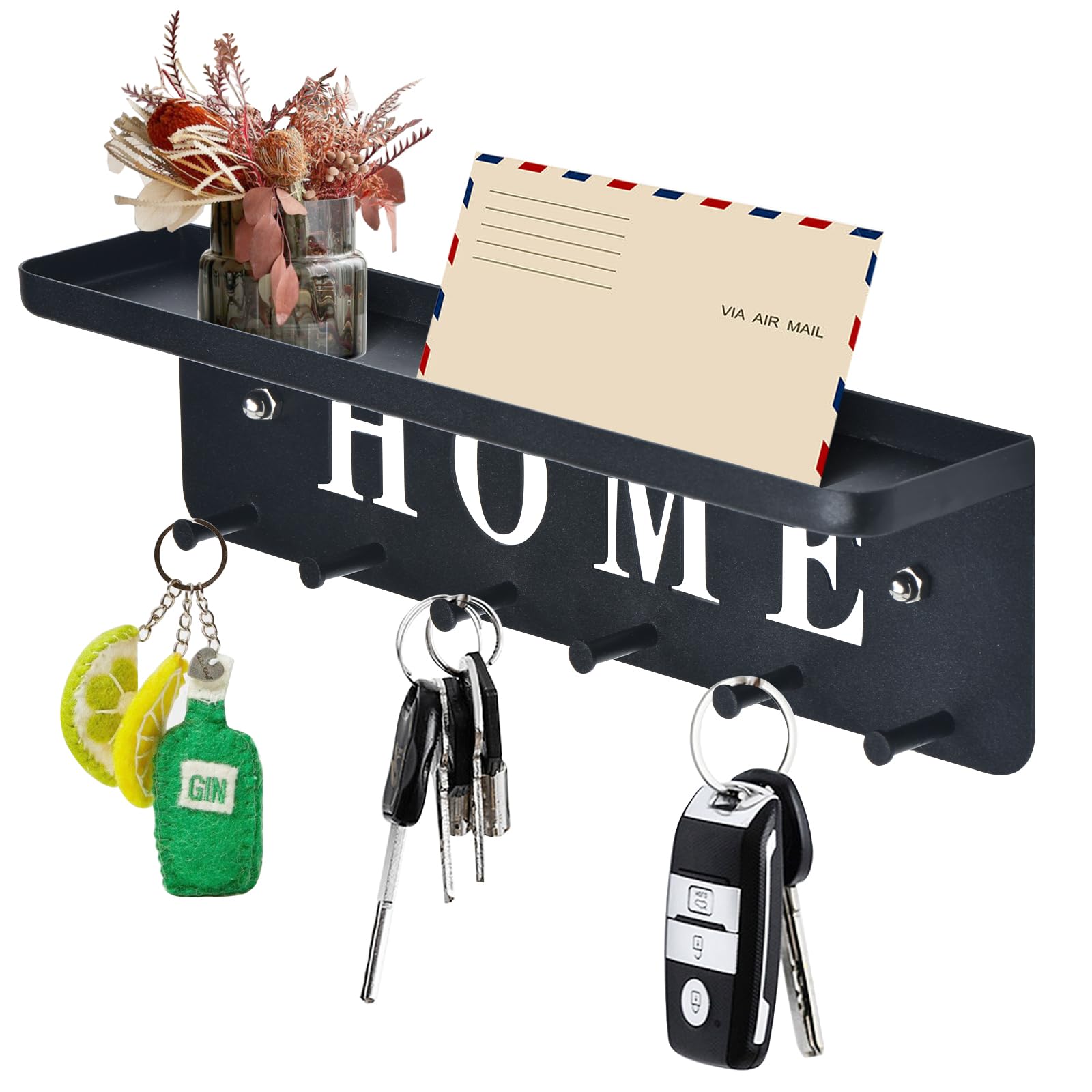 MiniTeasure Iron Key Holder, Wall Mount Key Rack with 8 Hooks, Mail Organizer for Entryway, Hallway, Office, 10x2.4x3.2 inches