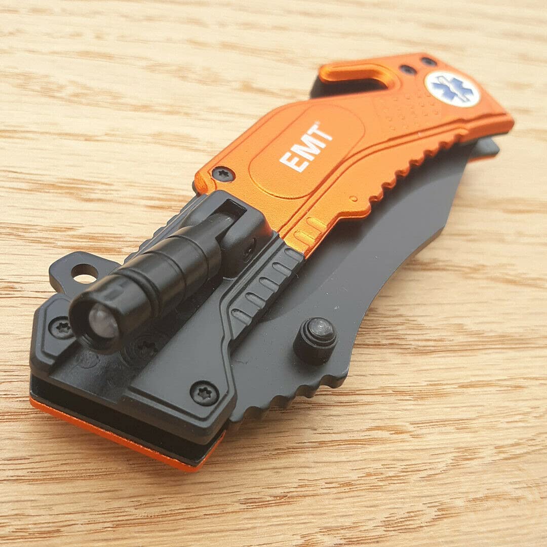 Rescue Stainless Steel Open Folding Pocket Knife 3.5" Stainless Blade Black/Orange Aluminum Handle Outdoor Survival Hunting Knife for Camping by Survival Steel