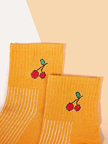 Verdusa Women's 5 Pairs Cute Printed Toe seamed Soft Crew Socks Fruit Print B one-size