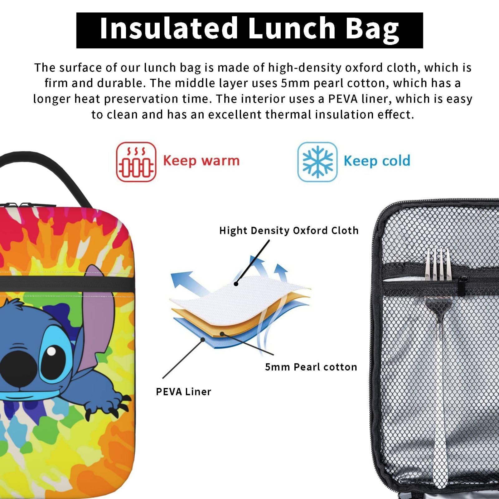 Yiwbor Cartoon Lunch Box Reusable Lunch Bag Anime Insulated Tote Bag for Travel Picnic Office Gift